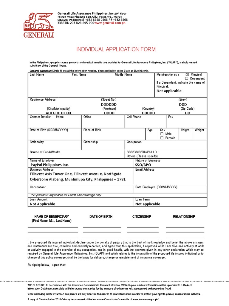 Life Insurance Beneficiary Designation Form - Generali | PDF ...