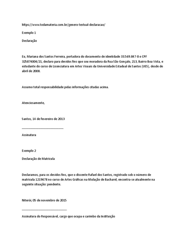 Modelo Declaração | PDF