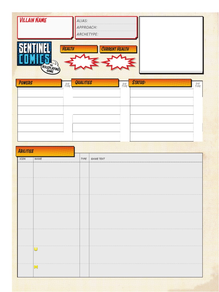 Sentinel Comics RPG - Villain_Character_sheet_Form_Fillable | PDF