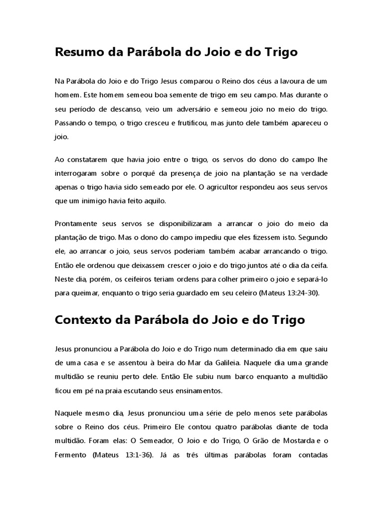 Parábola Do Joio e Do Trigo | PDF | Jesus | Trigo