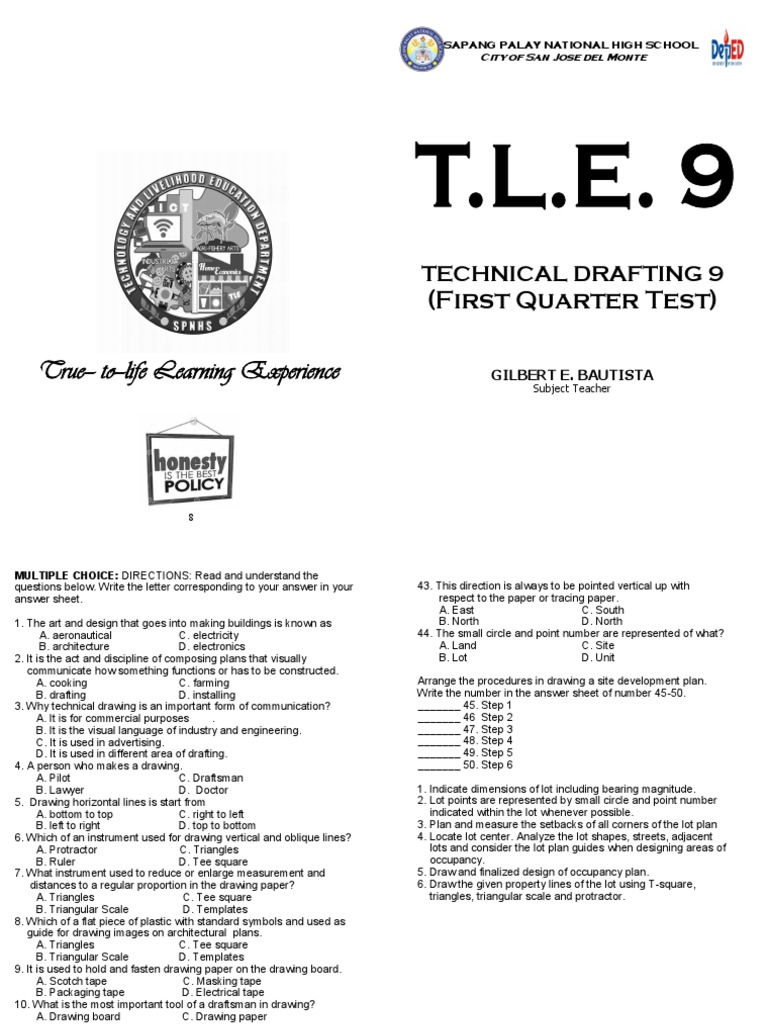 TD9 First Quarter Test | PDF | Drawing | Technical Drawing TD9 First Quarter Test | PDF | Drawing | Technical Drawing