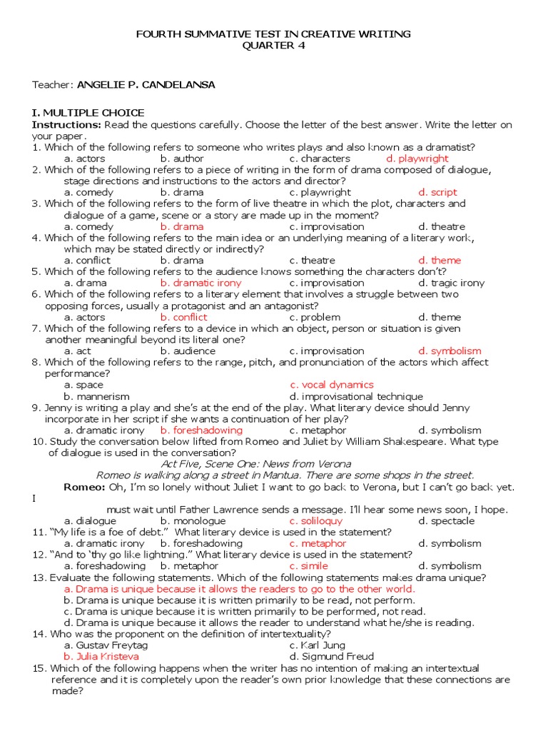 Creative Writing 4TH Summative | PDF | Characters In Romeo And Juliet | Romeo And Juliet