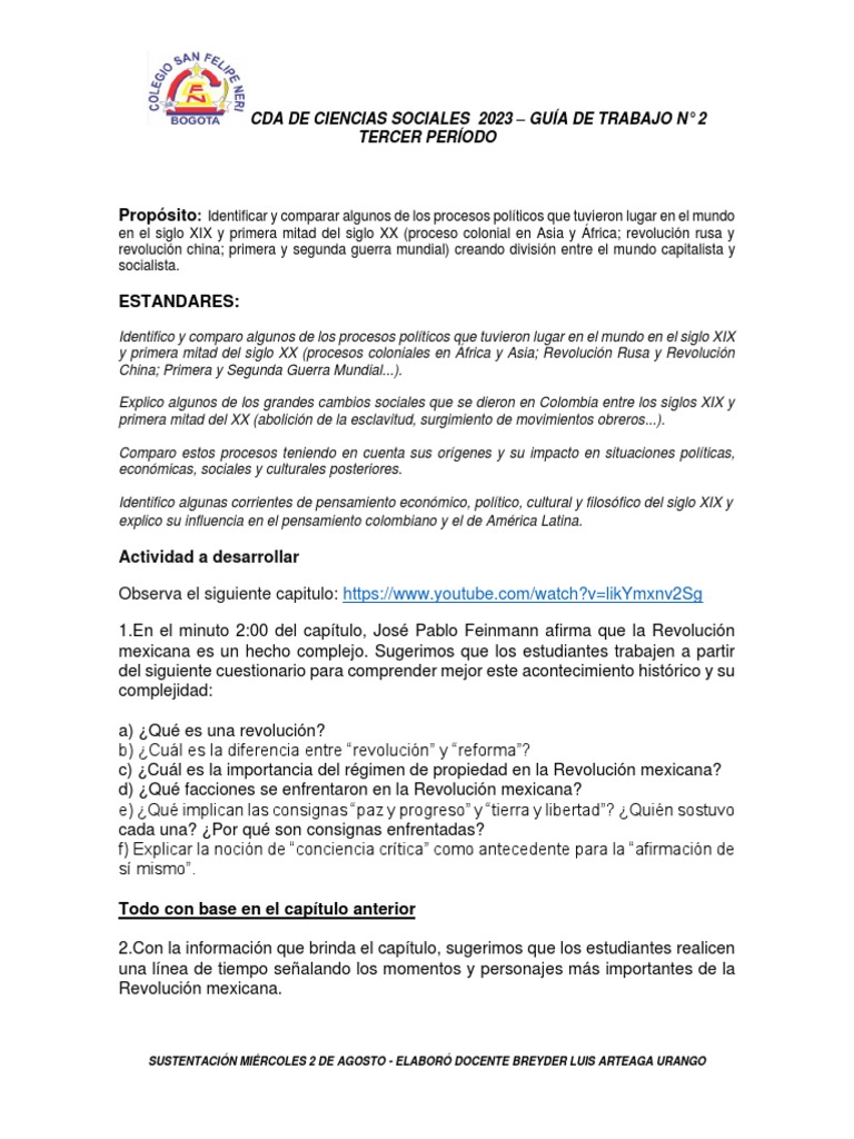 Noveno Guía de Trabajo N 2 Semana Del 30 de Julio Al 4 de Agosto 2023 | PDF | México | Colombia