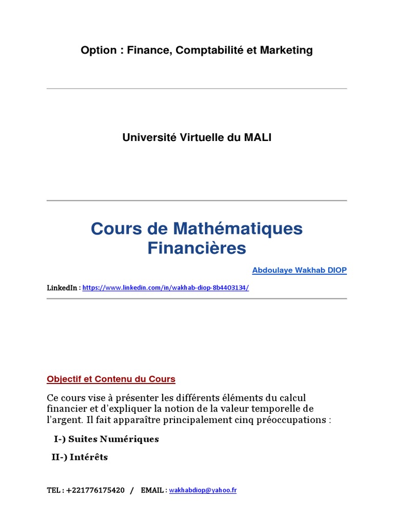 Introduction au Calcul Financier | PDF | Prêts | Centre d'intérêt