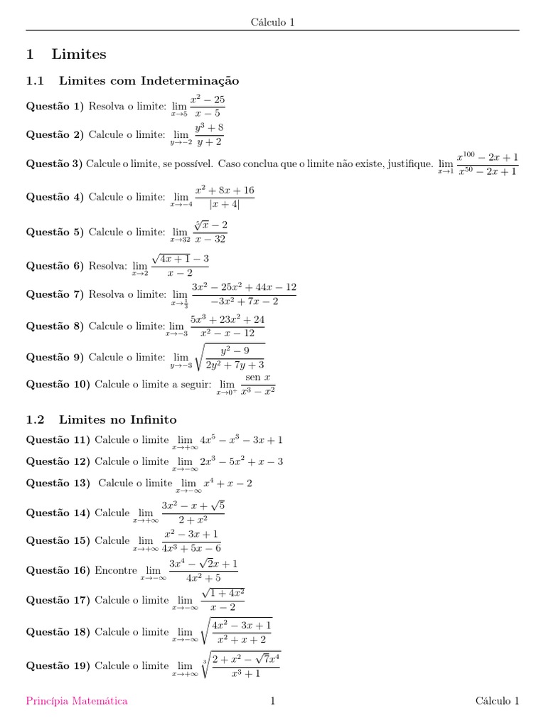 Lista de Exercícios Cálculo 1 | PDF | Derivado | Velocidade