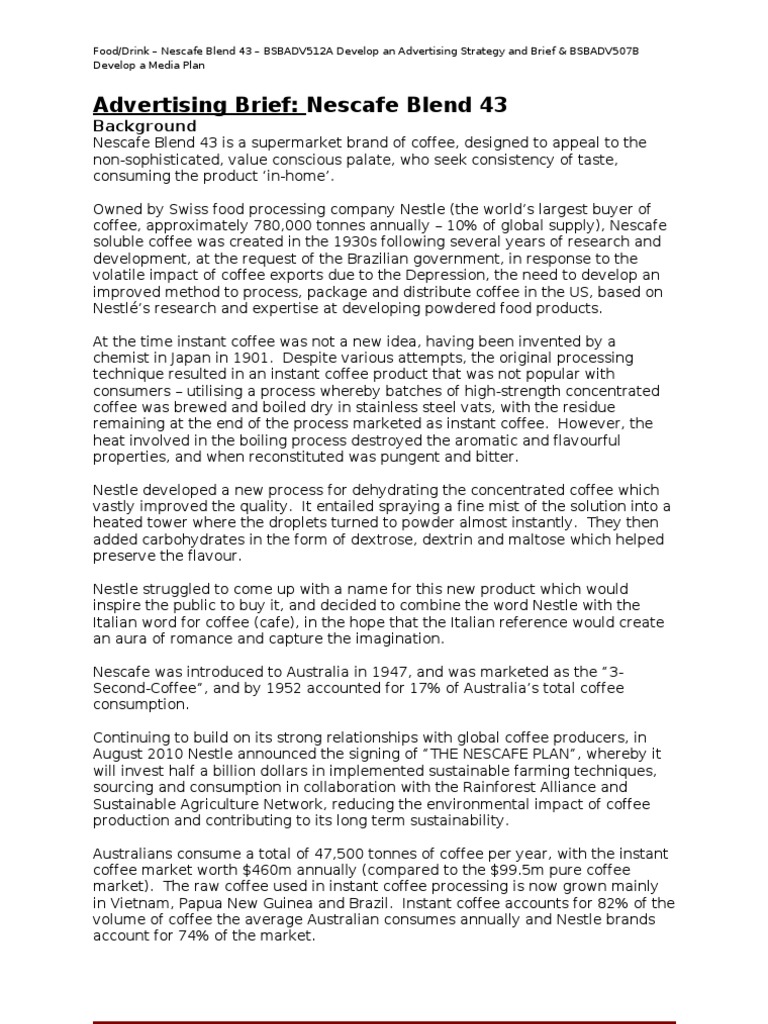 Nescafe Blend 43 Advertising Strategy | PDF | Target Audience | Brand