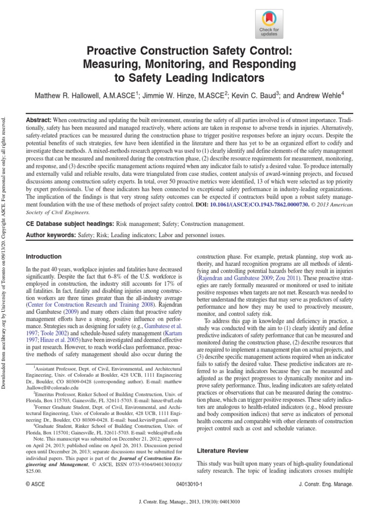 Hallowell 2013 Proactive Construction Safety Contr | PDF