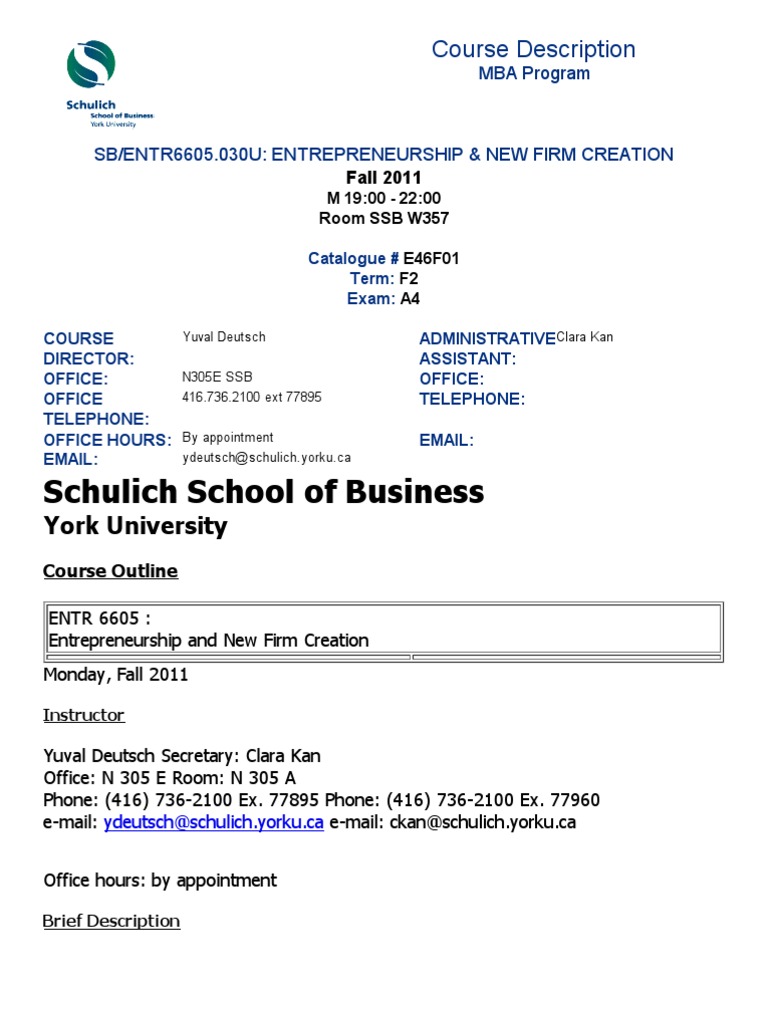 Schulich School of Business: Course Description | PDF | Academic ...