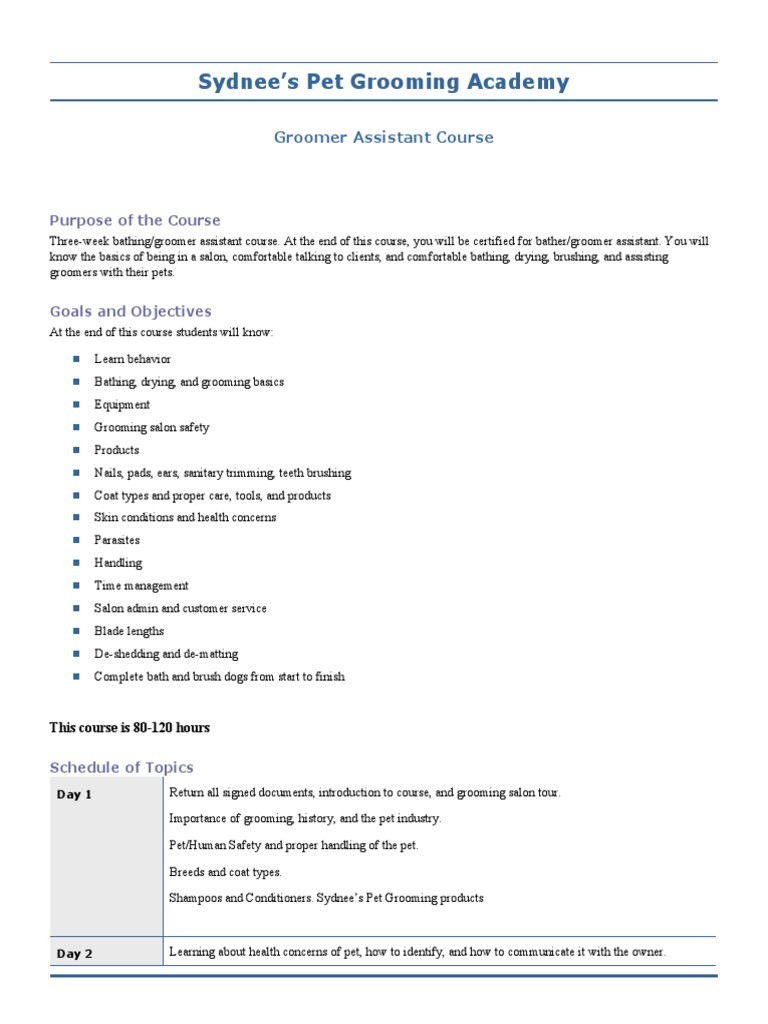 Groomer Assistant Certification | PDF