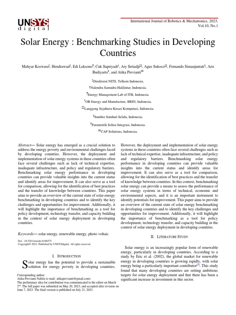 3 - Solar Energy - Benchmarking Studies in Developing Countries - Rev3 ...