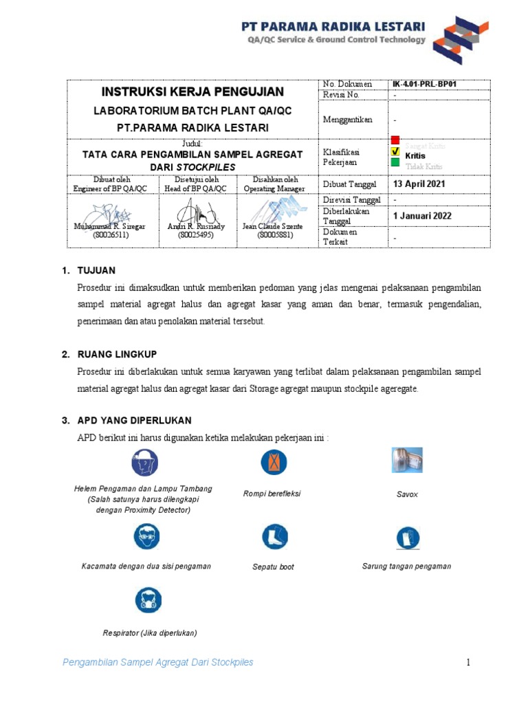 IK-4.01-PRL-BP01 - Tata Cara Pengambilan Contoh Agregat Dari Stockpile | PDF