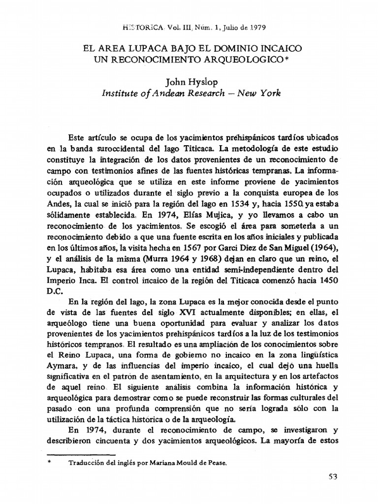 El Area Lup Aca Bajo El Dominio Incaico Un Reconocimiento Arqueologico ...
