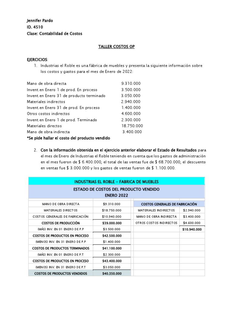 Taller de Costos OP | PDF | Business | Contabilidad de costos