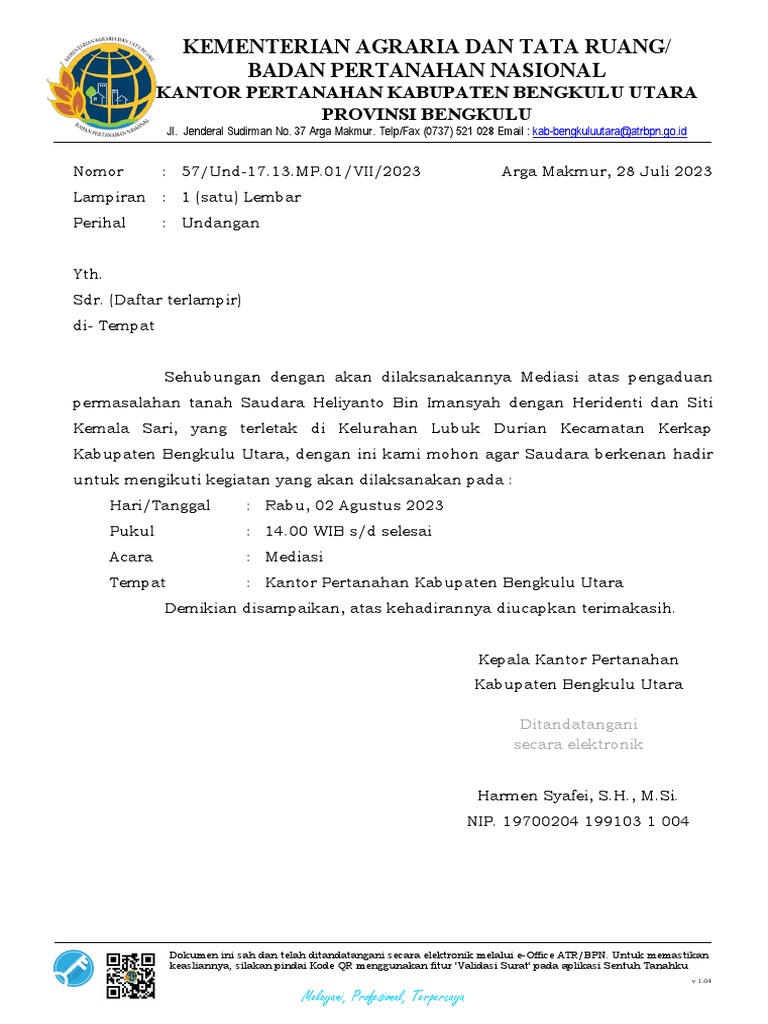 Undangan Mediasi Desa Lubuk Durian (2) | PDF