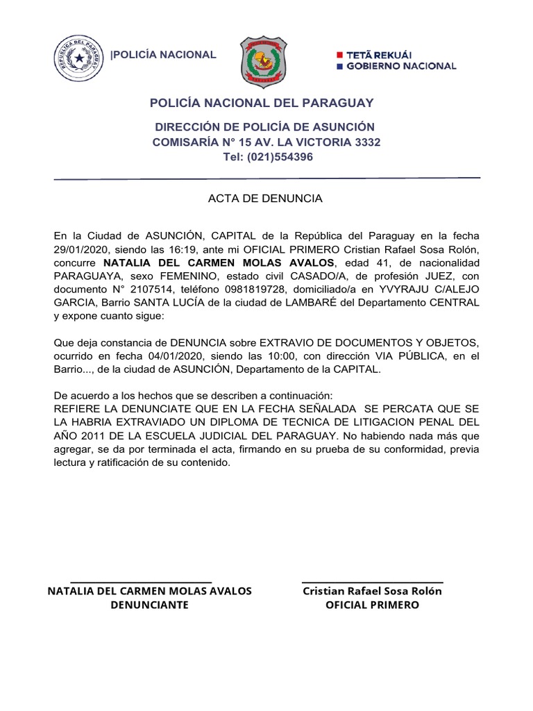 Acta de denuncia | PDF