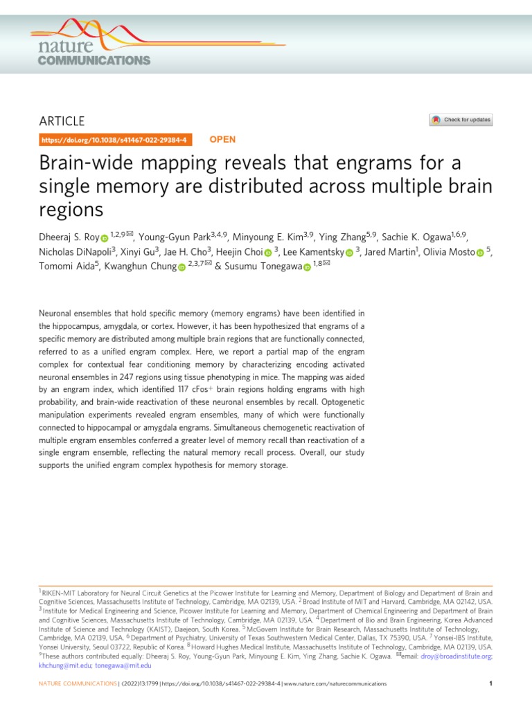 Brain Wide Mapping Reveals That Engrams For A Single Memory Are