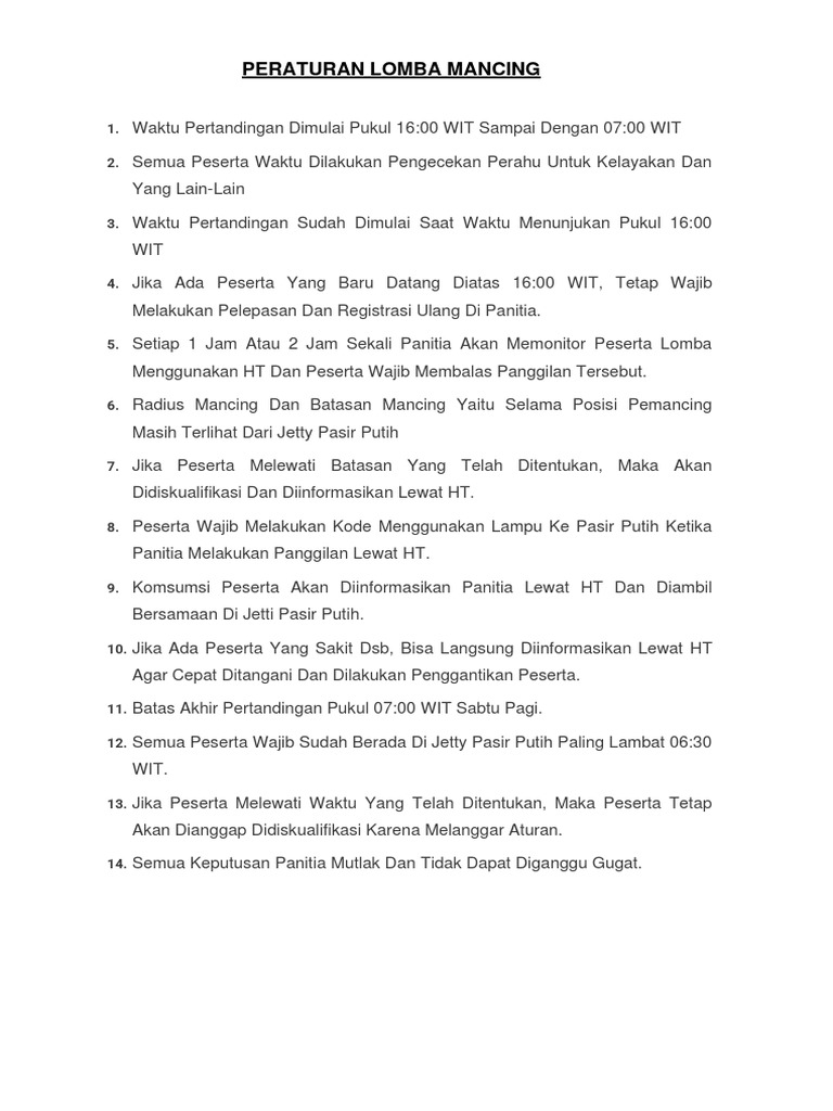 Peraturan Lomba Mancing | PDF