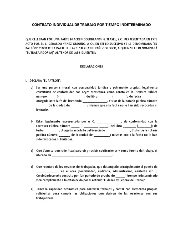 Formato de Contrato Individual de Trabajo | Descargar gratis PDF | Salario | Tiempo de trabajo
