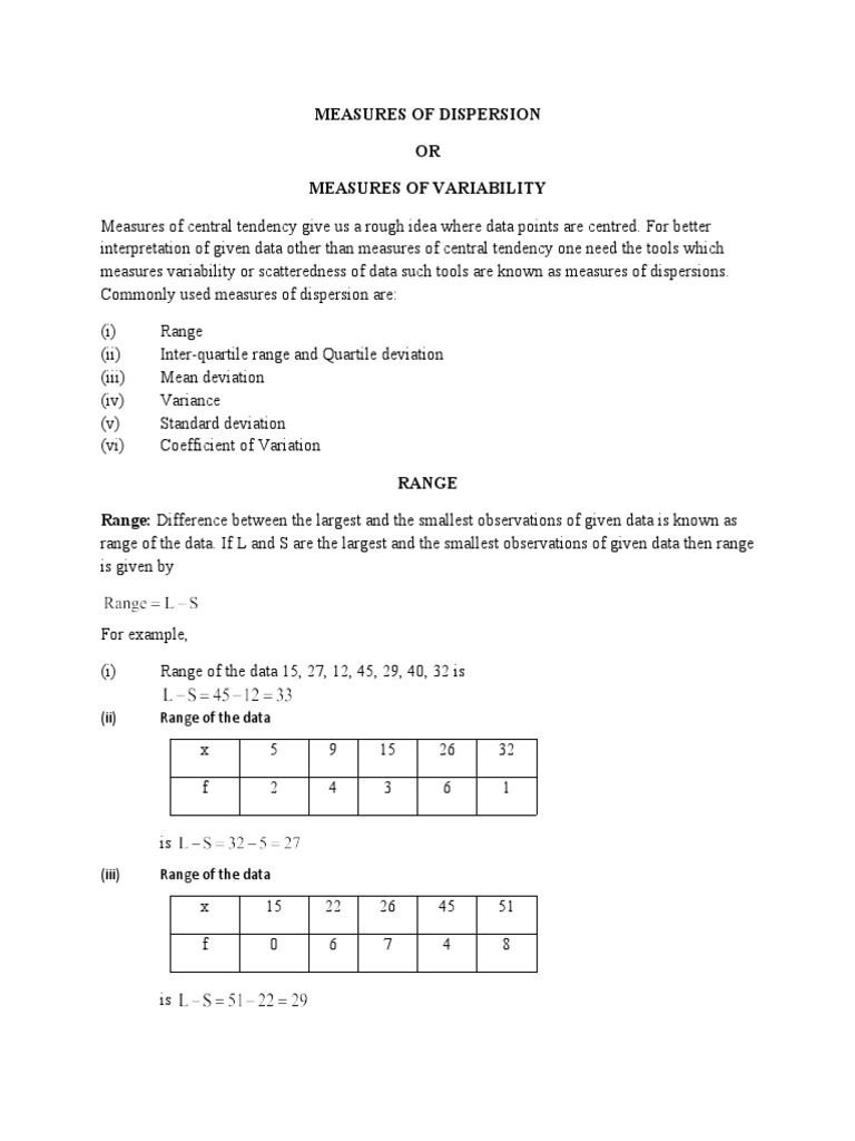 Measures Of Dispersion Pdf Variance Standard Deviation