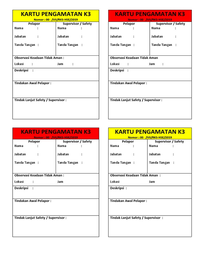 Kartu Pengamatan K3 Atau Observation Card | PDF