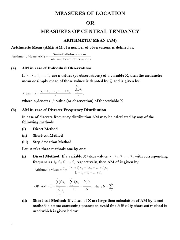 Measures of Central Tendency | PDF | Mode (Statistics) | Probability ...