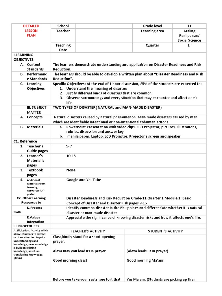 Disaster Readiness Lesson Plan | PDF