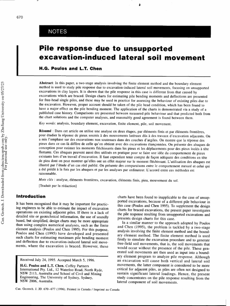 Poulos-1996-Pile Response Due To Unsupported Excavation-Induced Lateral ...