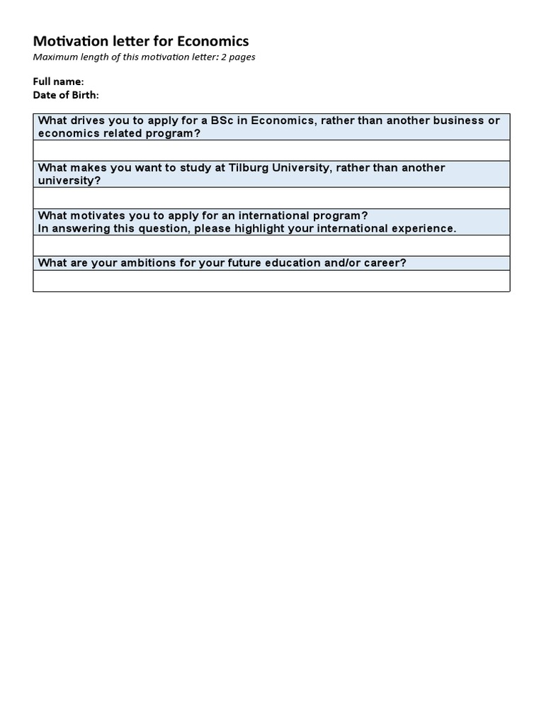 Template Motivation Letter Economics Jul2022 | PDF
