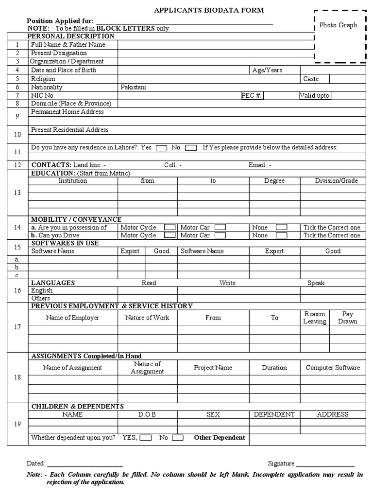 MCE-Bio Data Form | Download Free PDF | Computing