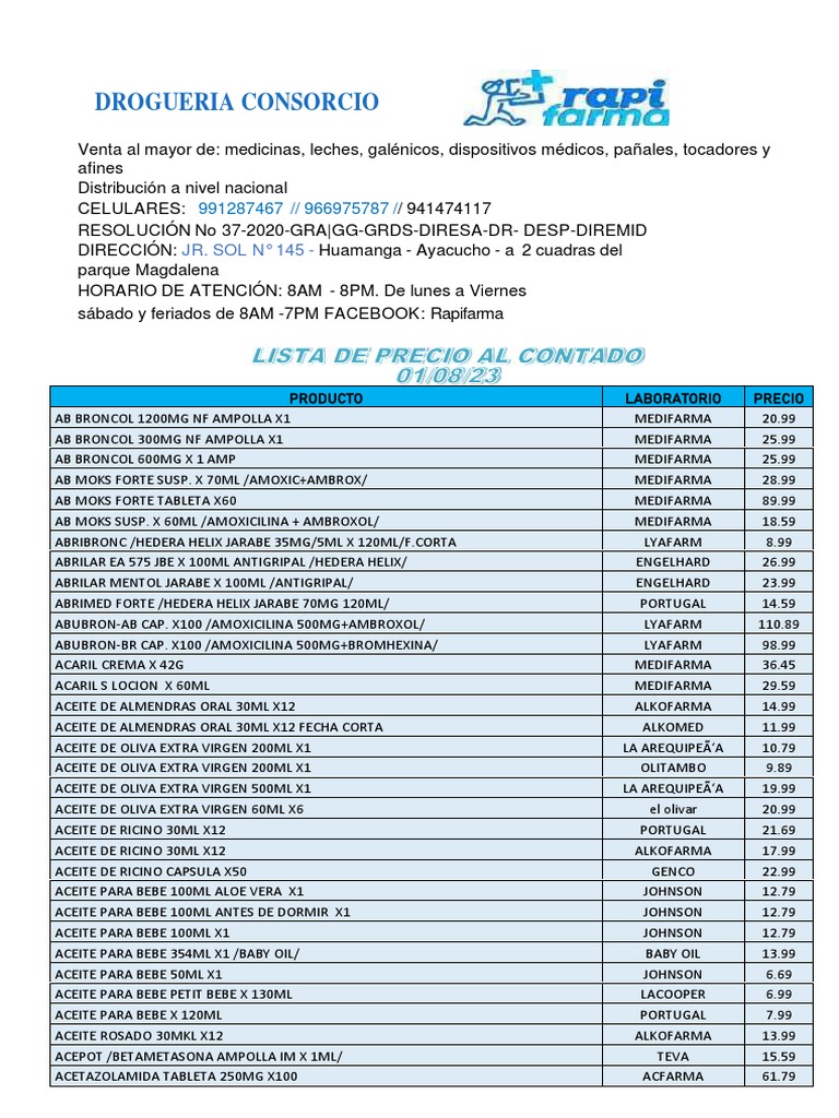 Precio 1 de Agosto | PDF | Farmacia | Farmacología