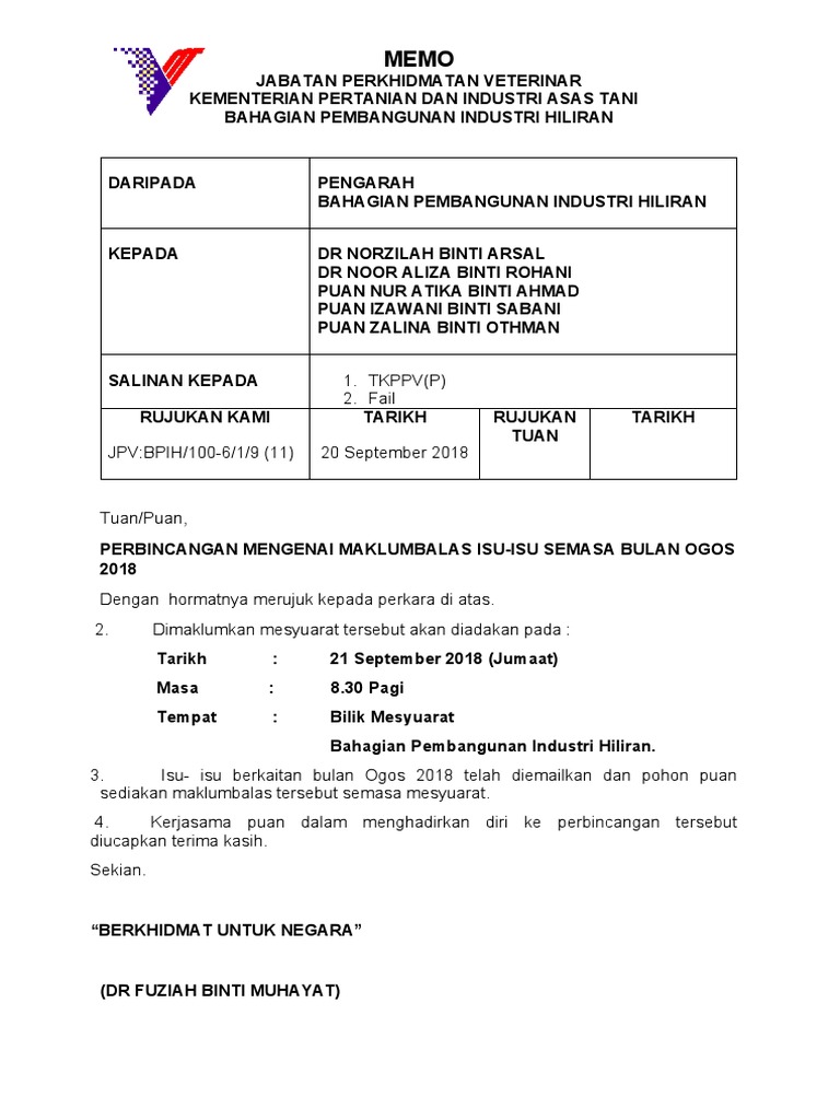 Contoh Format Memo Aikut Arkib | PDF