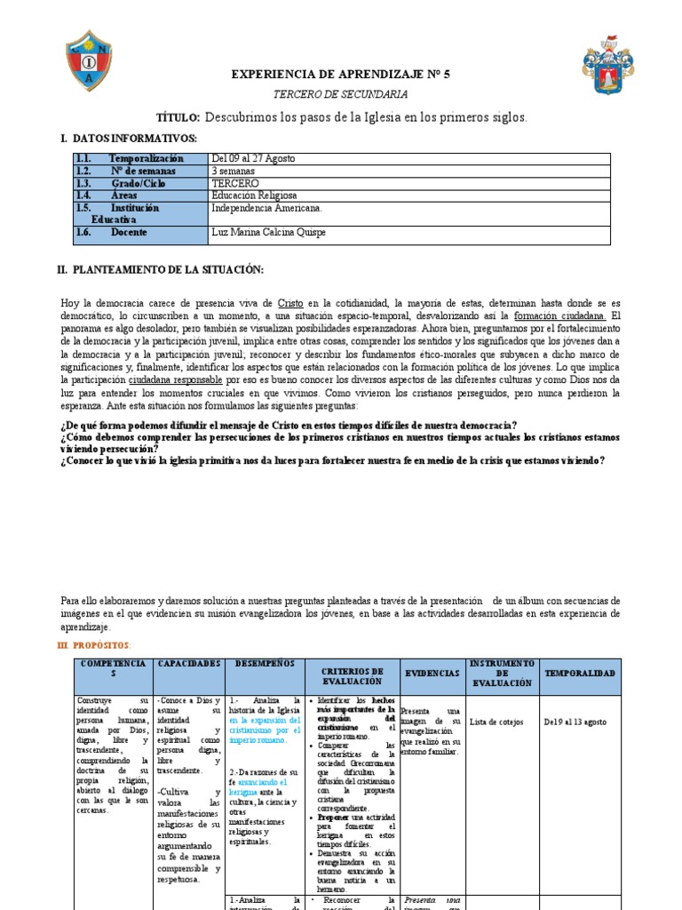 Experiencia de Aprendizaje #5 | PDF | Jesús | Fe