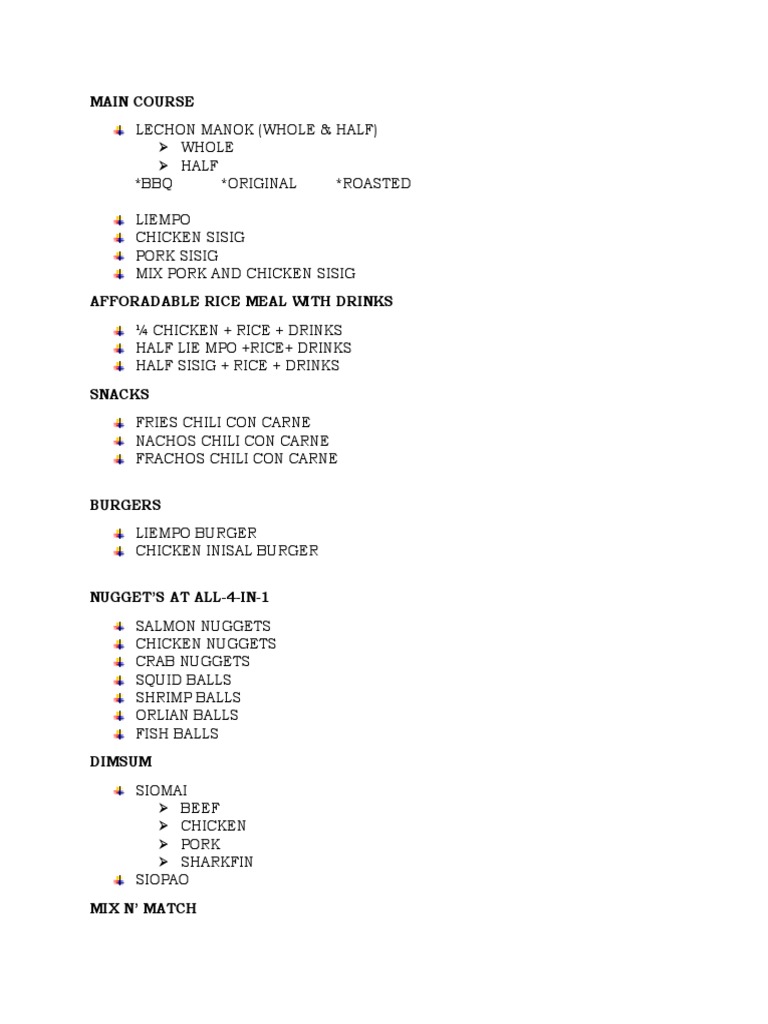 HAPPY MANOK MENU | PDF