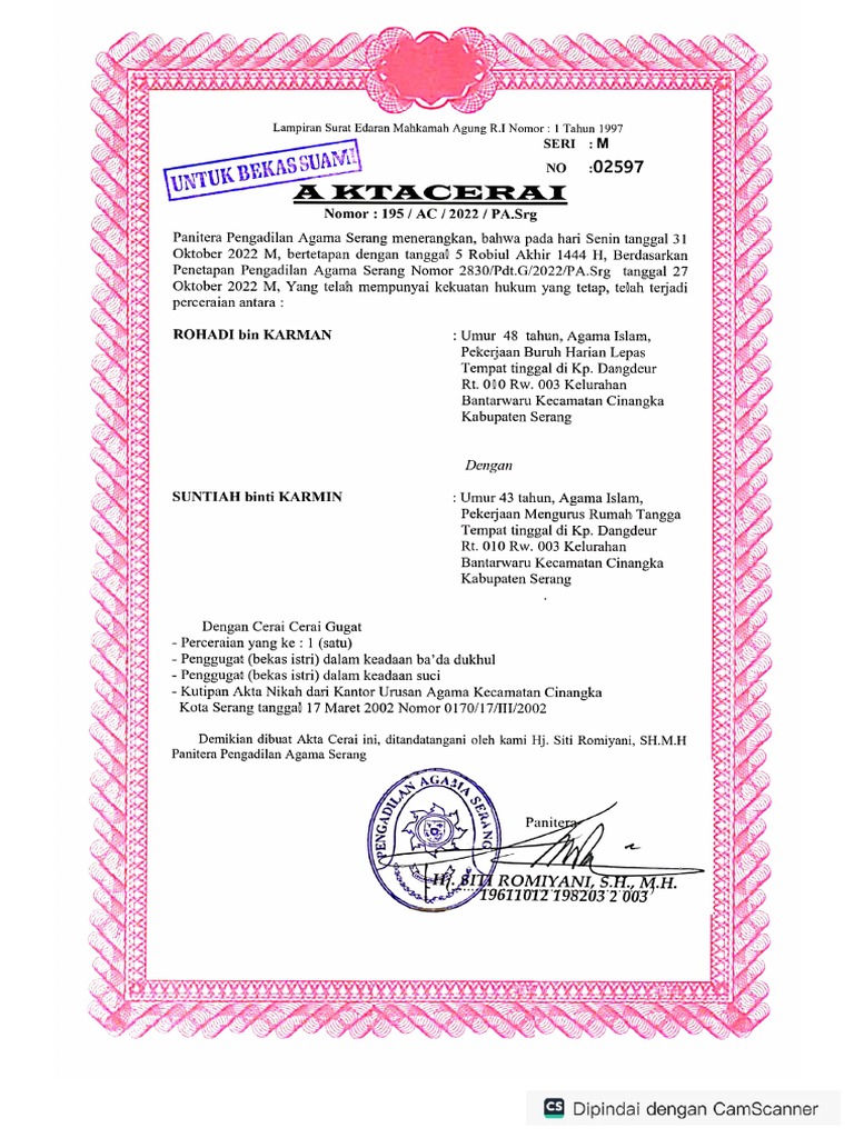 Contoh Akta Cerai | PDF