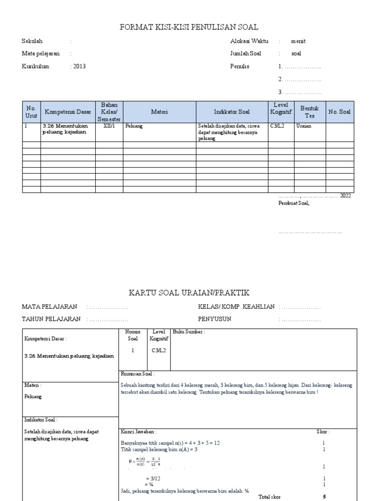 a.KISI-KISI DAN KARTU SOAL MATEMATIKA | PDF