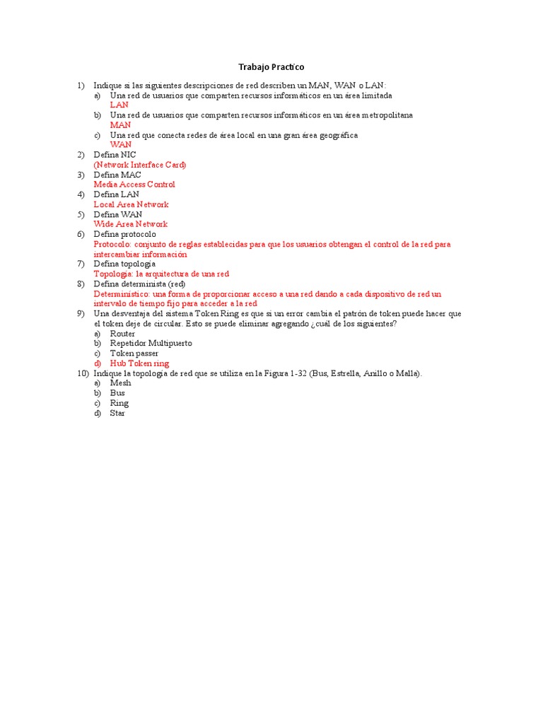 Trabajo Practico Redes PARTE I RESUELTO | PDF