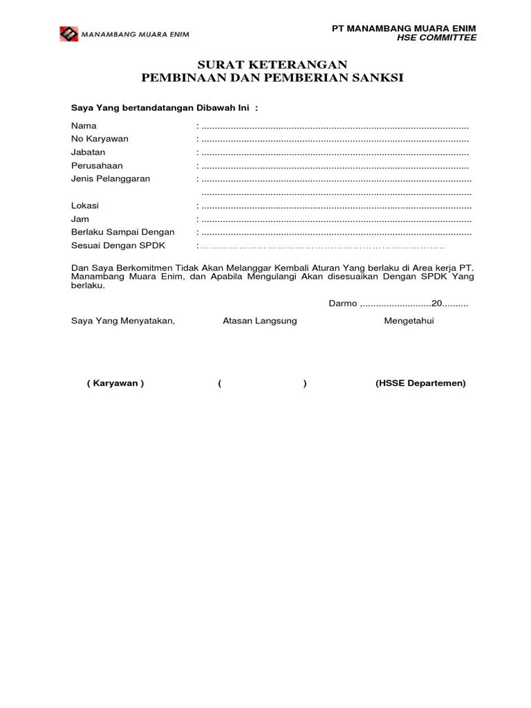 Form Sanksi SPDK | PDF