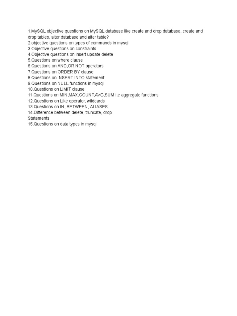 Mysql Questions Topicwise | PDF