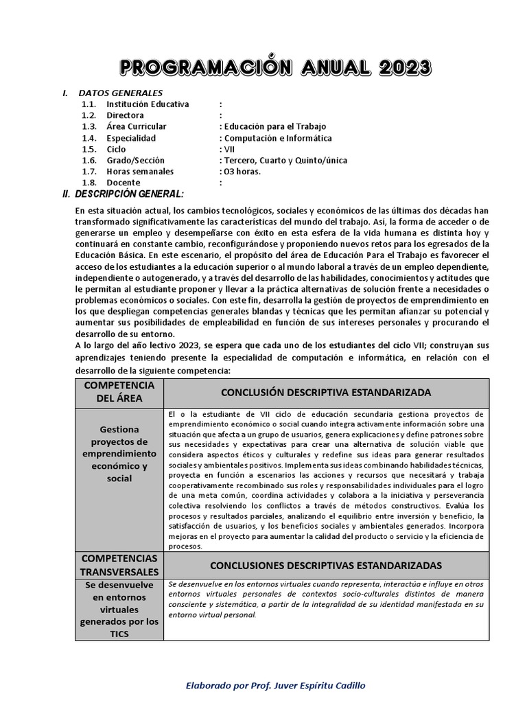 Programacion Anual Vii Ciclo Ept | PDF | Aprendizaje | Evaluación