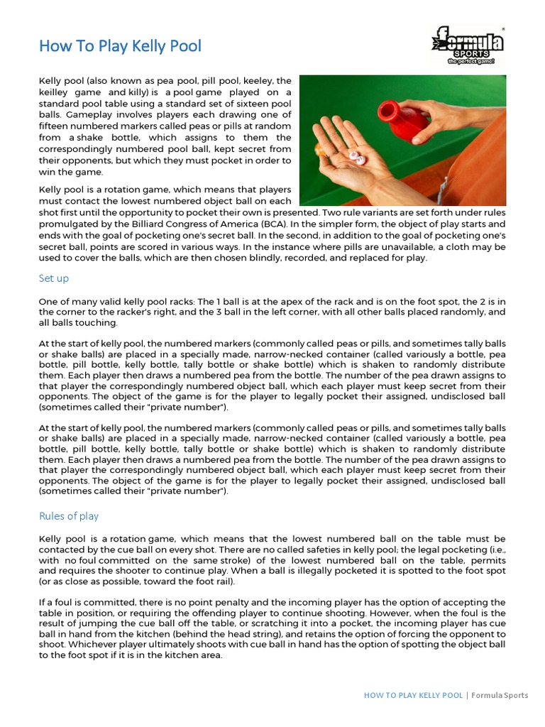 How To Play Kelly Pool | PDF | Pool (Cue Sports) | Sports