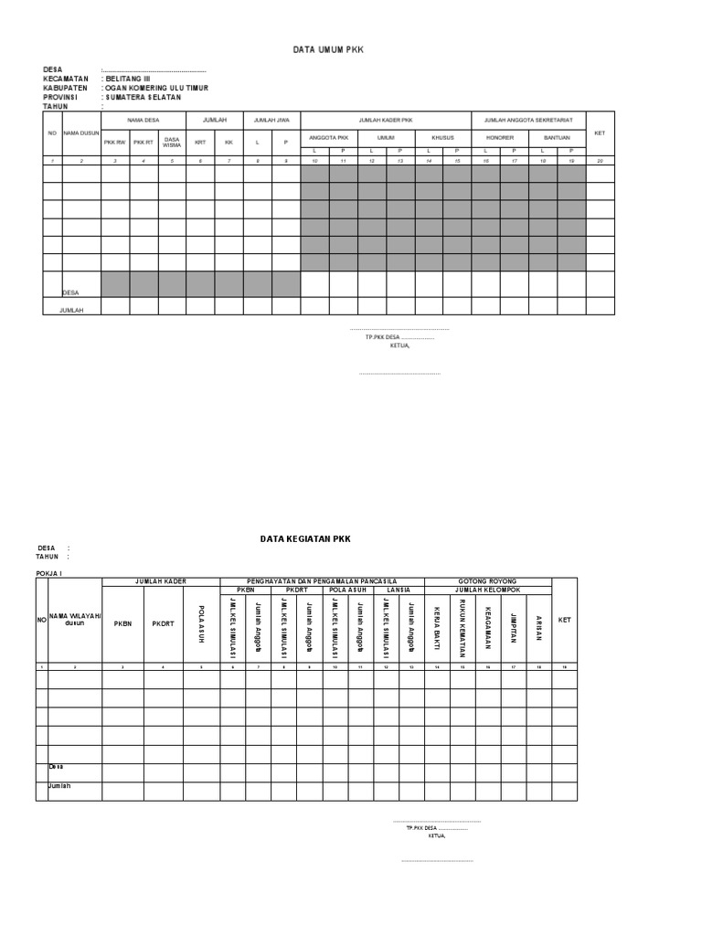 Data Monografi PKK Desa Belitang III | PDF