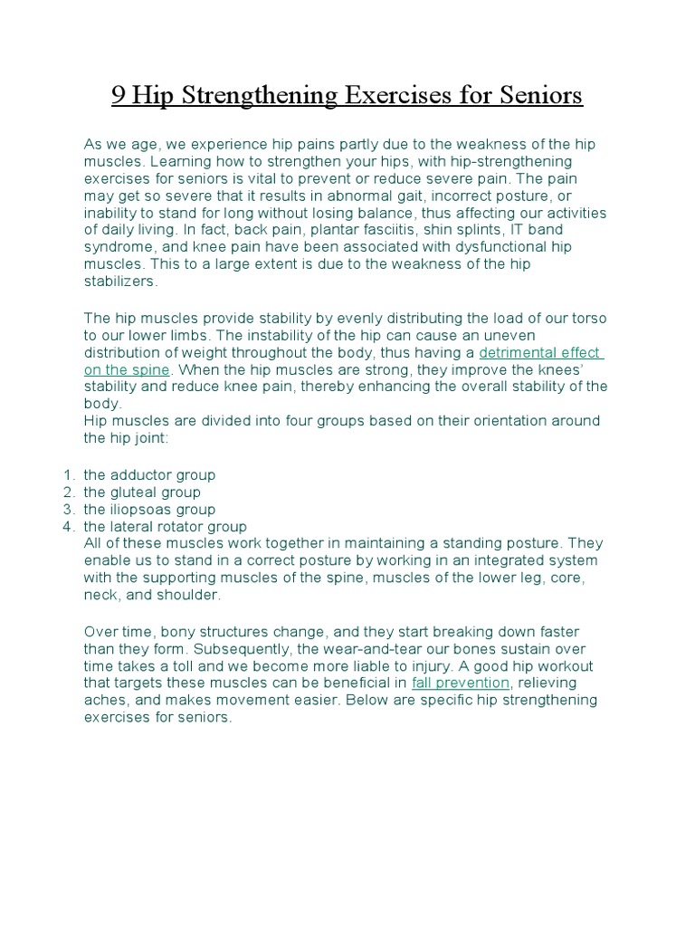 Hip Strengthening Exercises for Seniors | PDF | Hip | Anatomical Terms ...