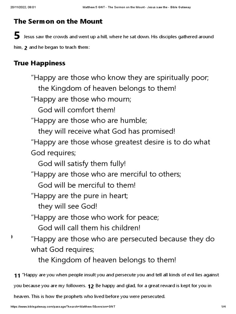Matthew 5 GNT - The Sermon On The Mount - Jesus Saw The - Bible Gateway ...