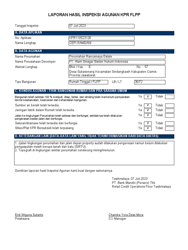 Form Inspeksi Agunan (Revisi-1) Terbaru | PDF