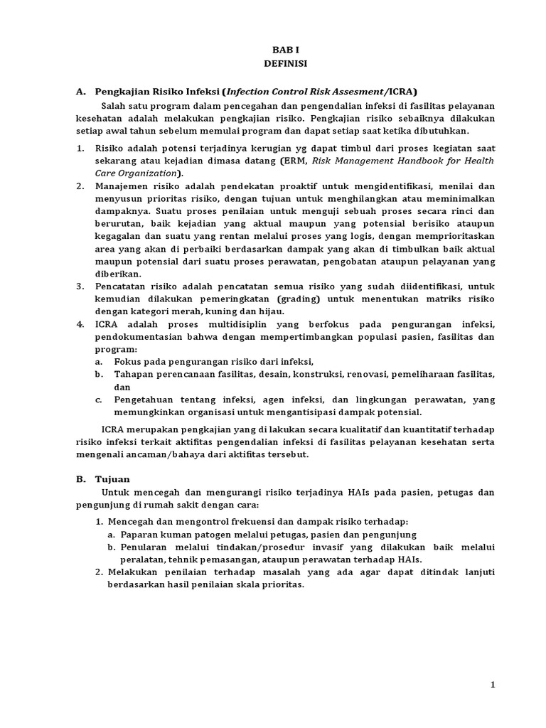 Panduan Asasement Resiko Infeksi Rumah Sakit Permenkes 27 2017 | PDF