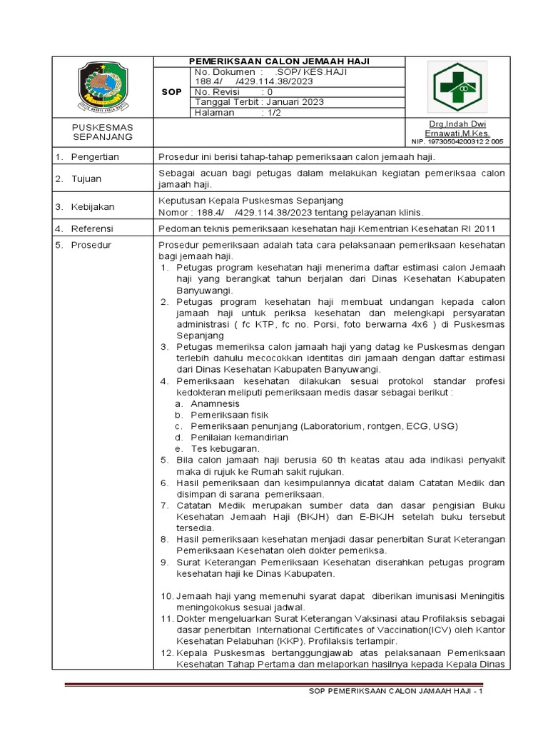 Sop Pemeriksaan Haji | PDF