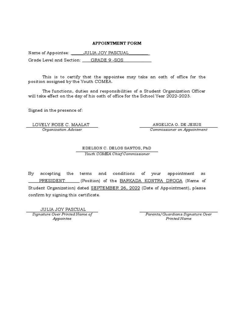 BKD APPOINTMENT FORM | PDF