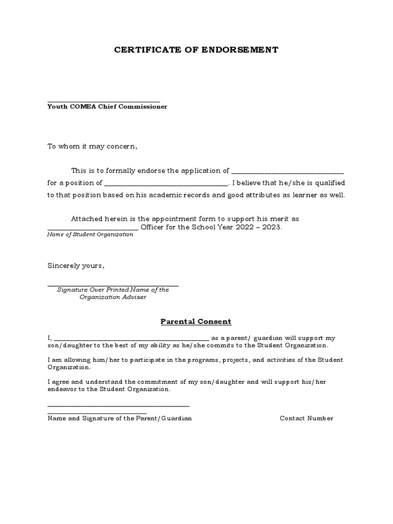 Certificate of Endorsement | PDF