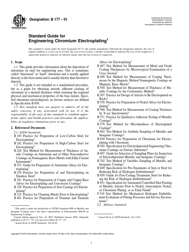 Engineering Chromium Electroplating: Standard Guide For | PDF