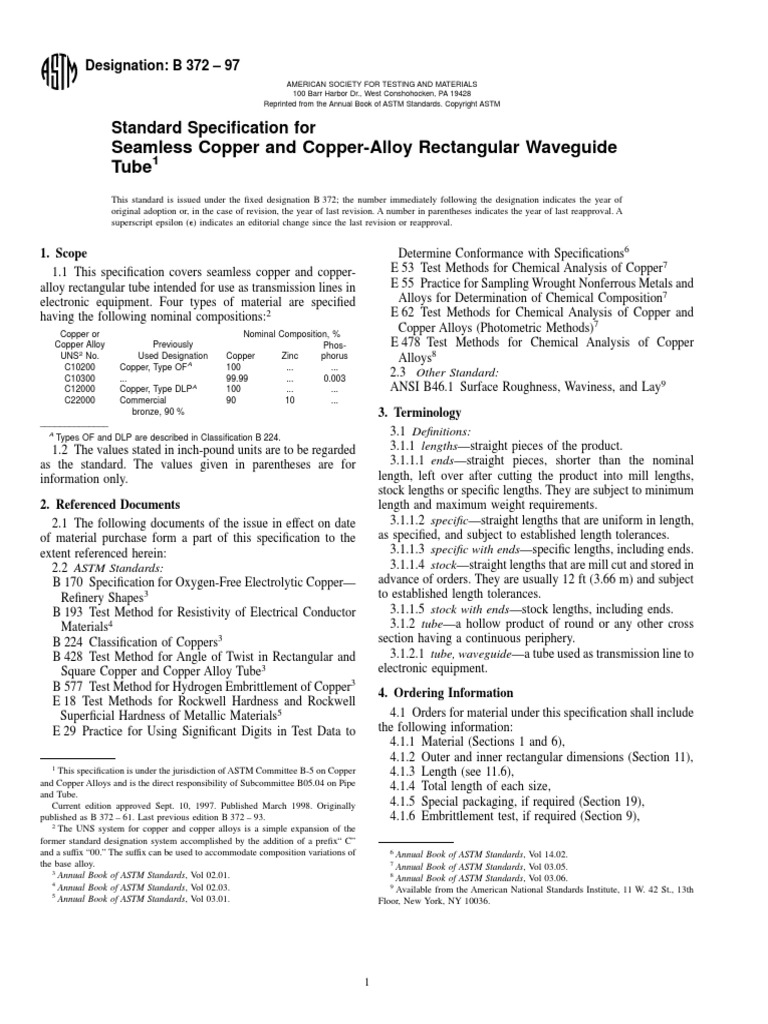 Seamless Copper and Copper-Alloy Rectangular Waveguide Tube: Standard ...